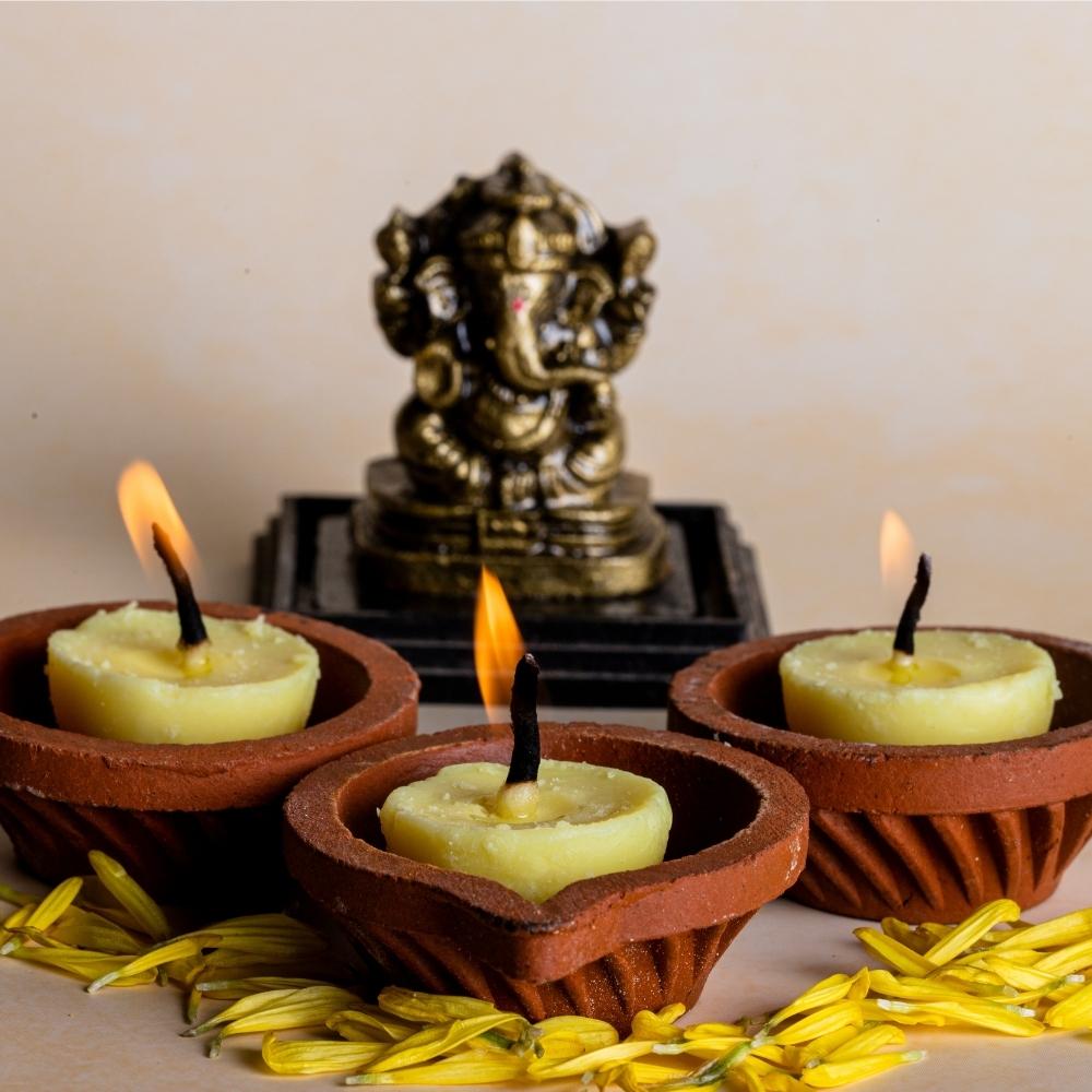 Swaha Easy Ghee Diya 60mins |Wax Free Cow Ghee Wicks For Puja |30wicks